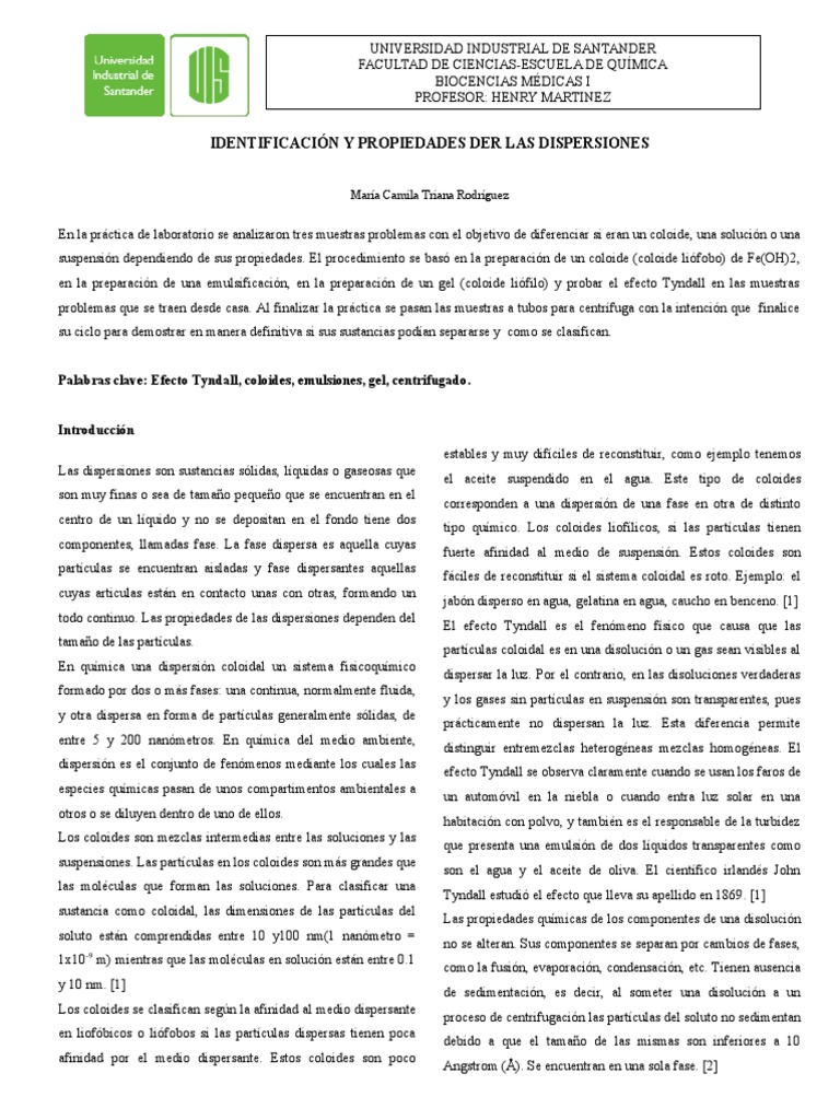 Identificación y clasificación de dispersiones coloidales mediante ...