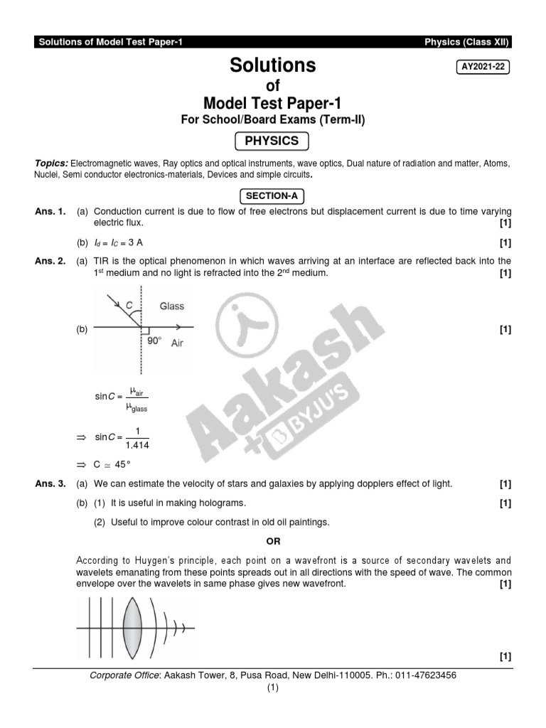 Aakash Model Test Papers Solutions XII T2 Physics | PDF | Photoelectric ...