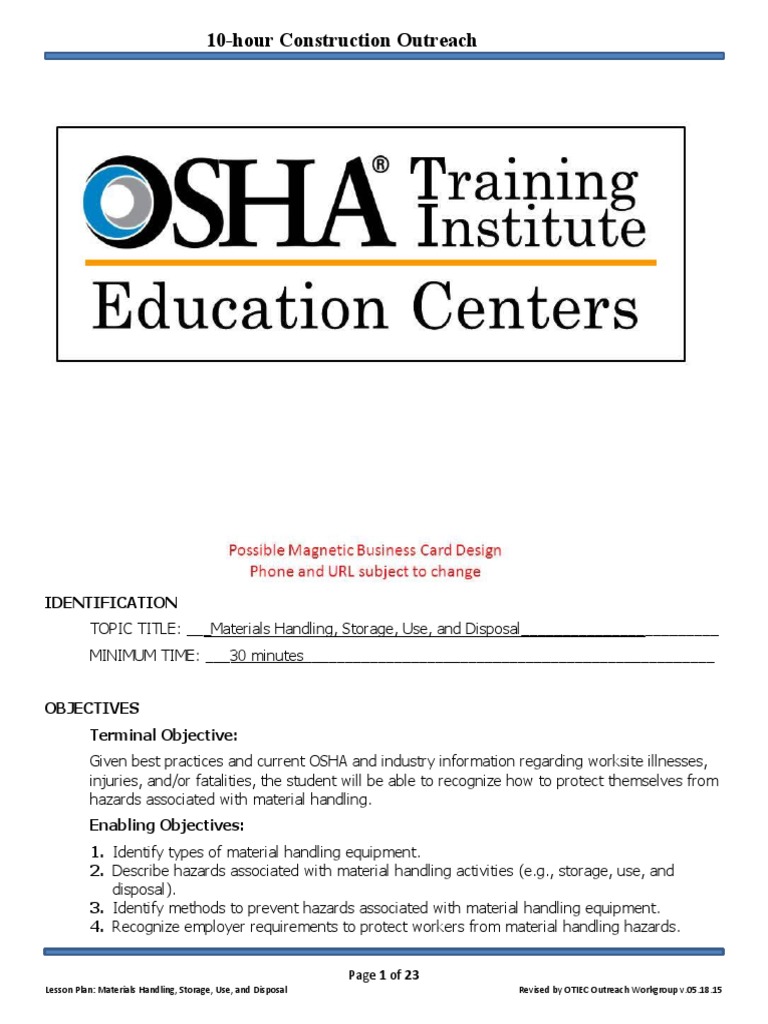 OTIEC Lesson Plan - Materials Handling - v.05.18.15 | PDF | Forklift ...