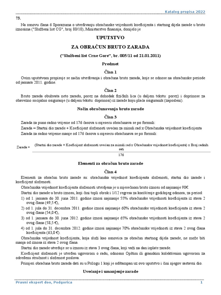 Uputstvo Za Obracun Bruto Zarada | PDF