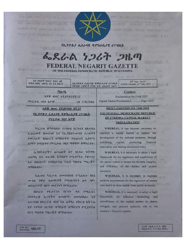 Capital Market Proclamation No 1248 - 2021 | PDF