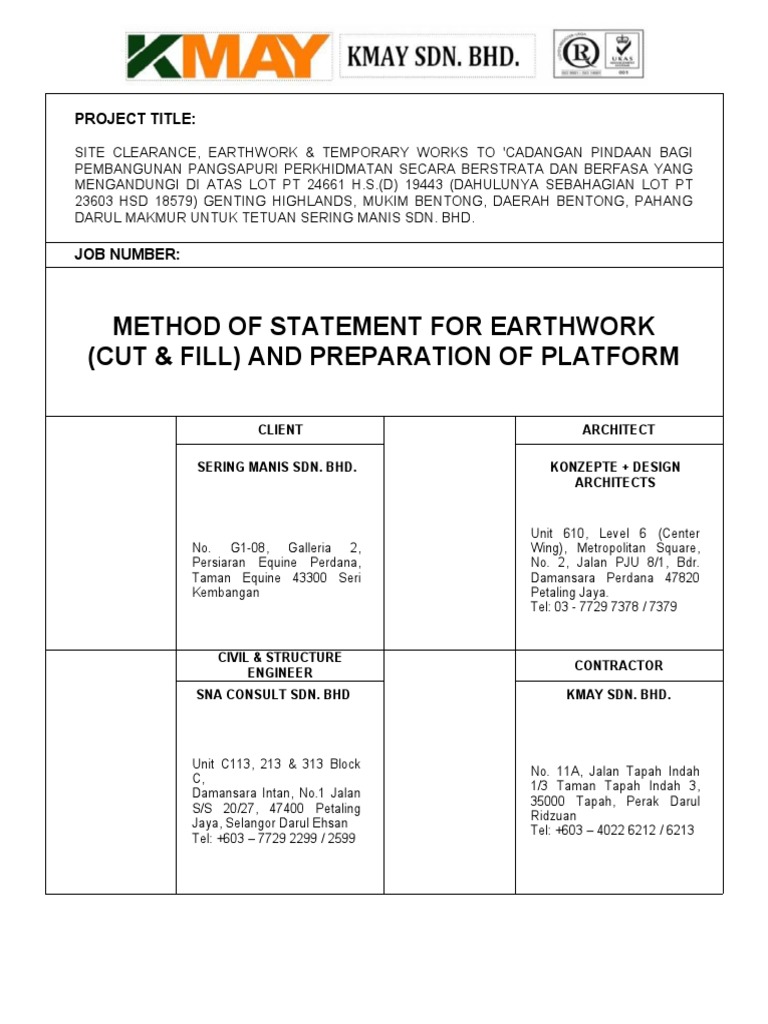Earthwork Method Statement for Site Development | PDF | Earth Sciences ...