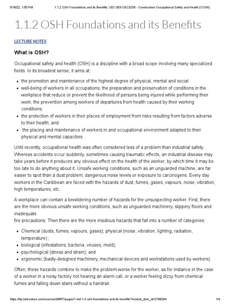 1.1.2 OSH Foundations and Its Benefits - CEC 003-CEC32S6 - Construction Occupational Safety and ...