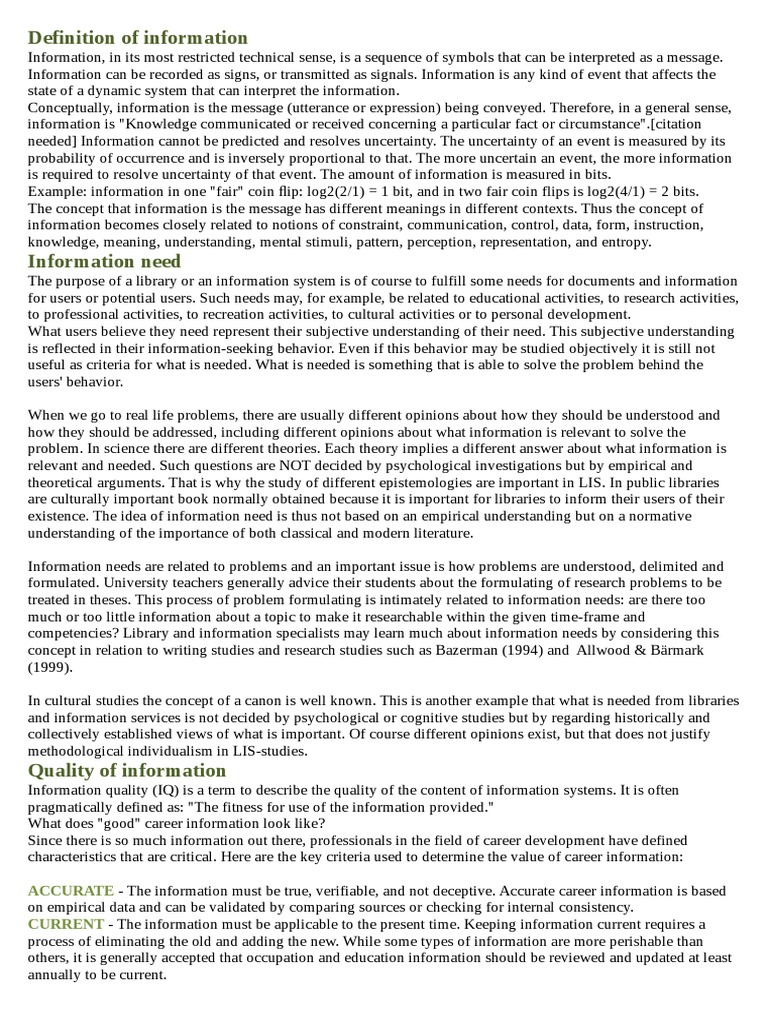 Definition of Information | Download Free PDF | Information | Cognitive ...