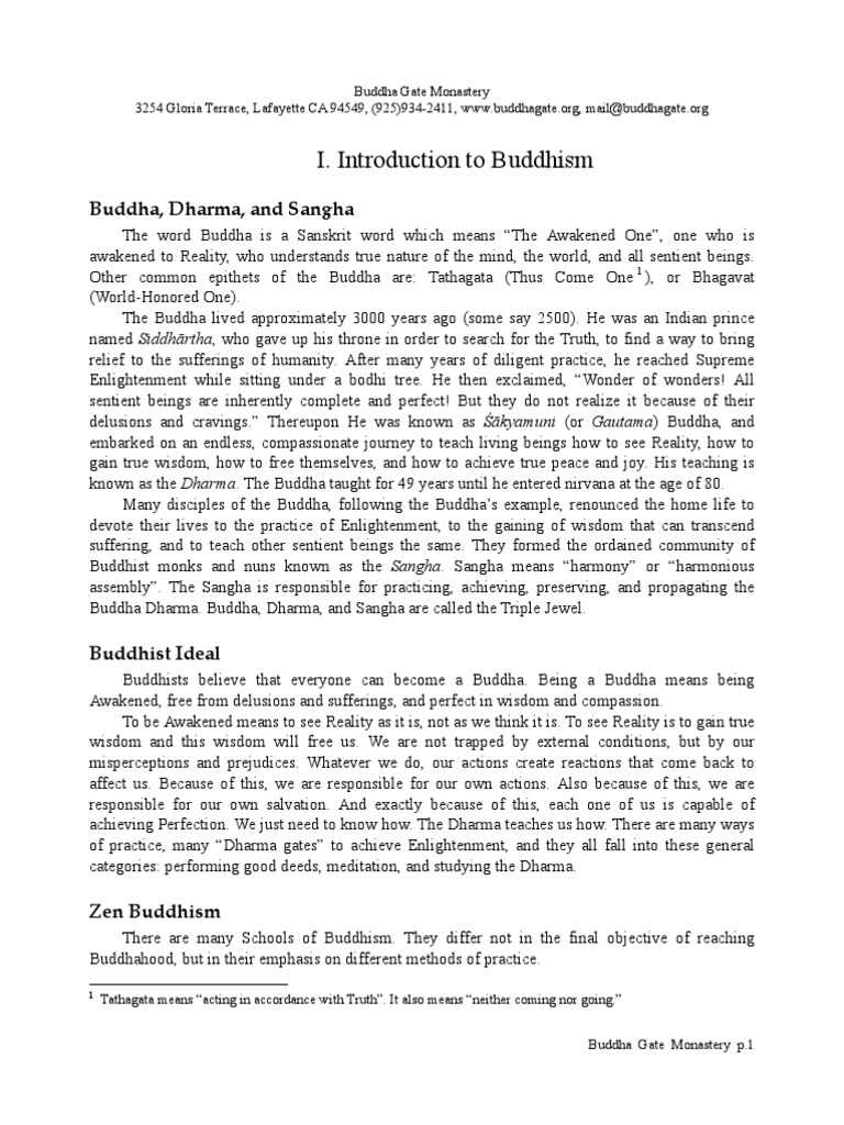 I. Introduction To Buddhism: Buddha, Dharma, and Sangha | PDF | Gautama ...