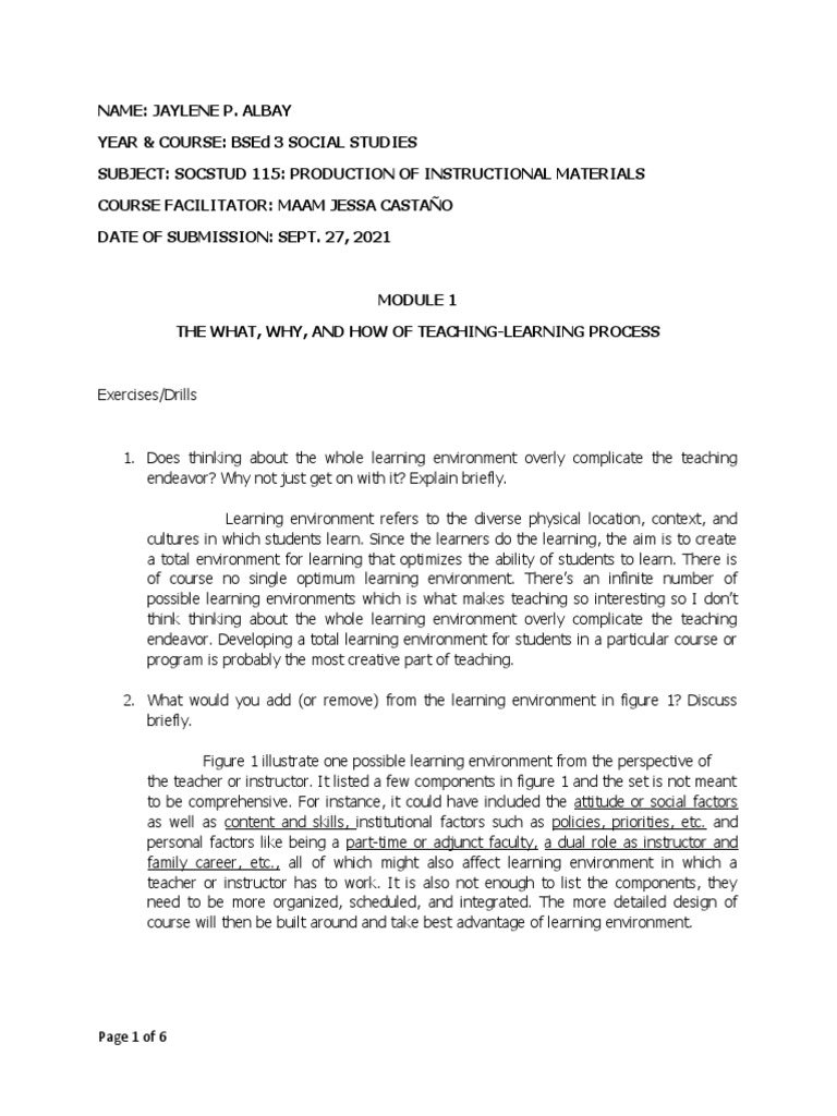 Module 1 IMs Worksheet | PDF | Teaching Method | Learning