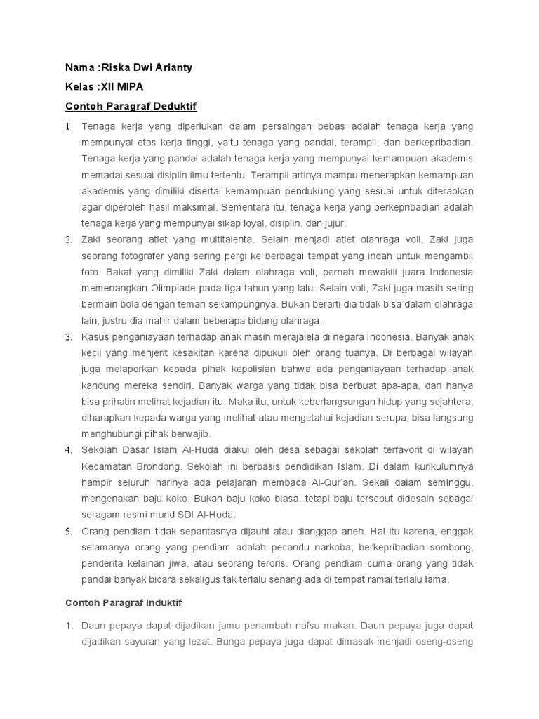 Contoh Paragraf Deduktif&induktif | PDF