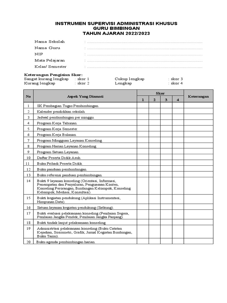 1B - K13 - Kurmer - Instrumen Supervisi Adm Pembelajaran Guru Bimbingan ...