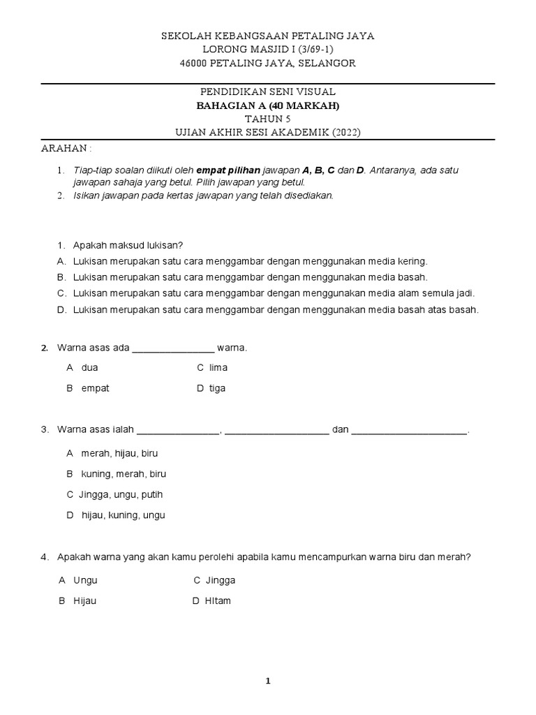 Uasa PSV Tahun 5 2022 | PDF