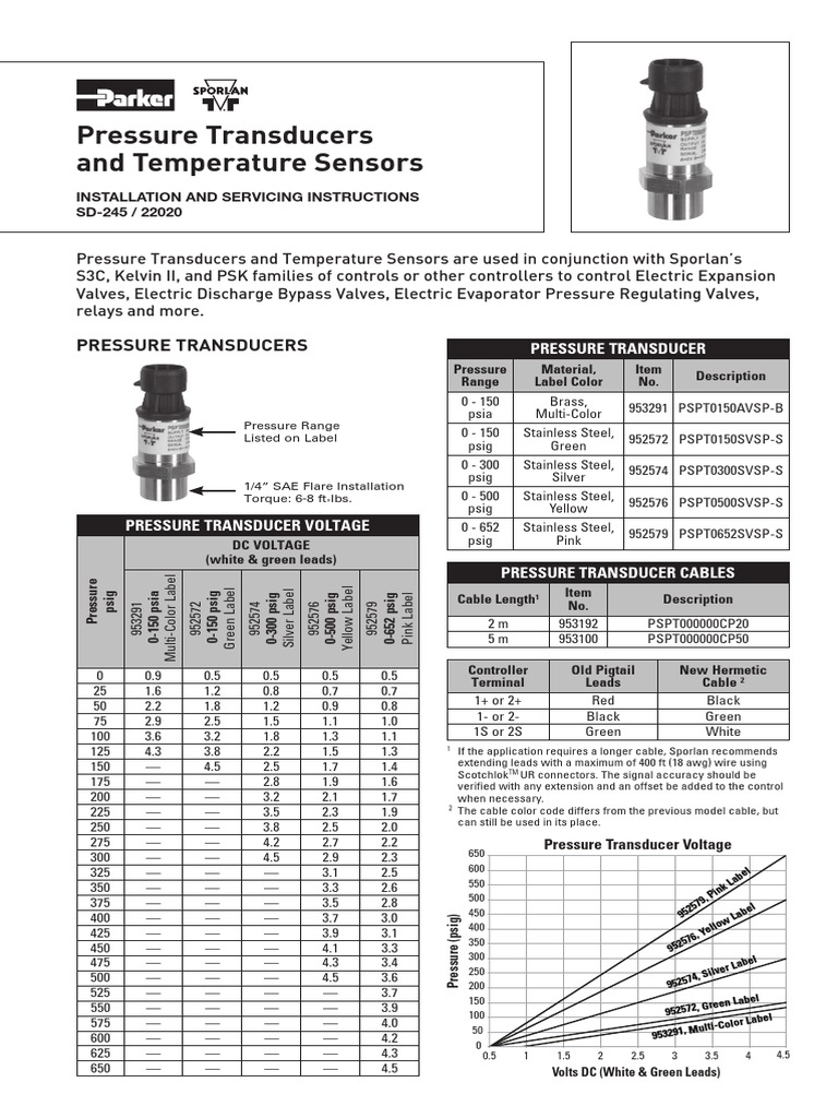 SD 245 Press Transducer and Temp Sensor | PDF | Electrical Engineering | Manufactured Goods