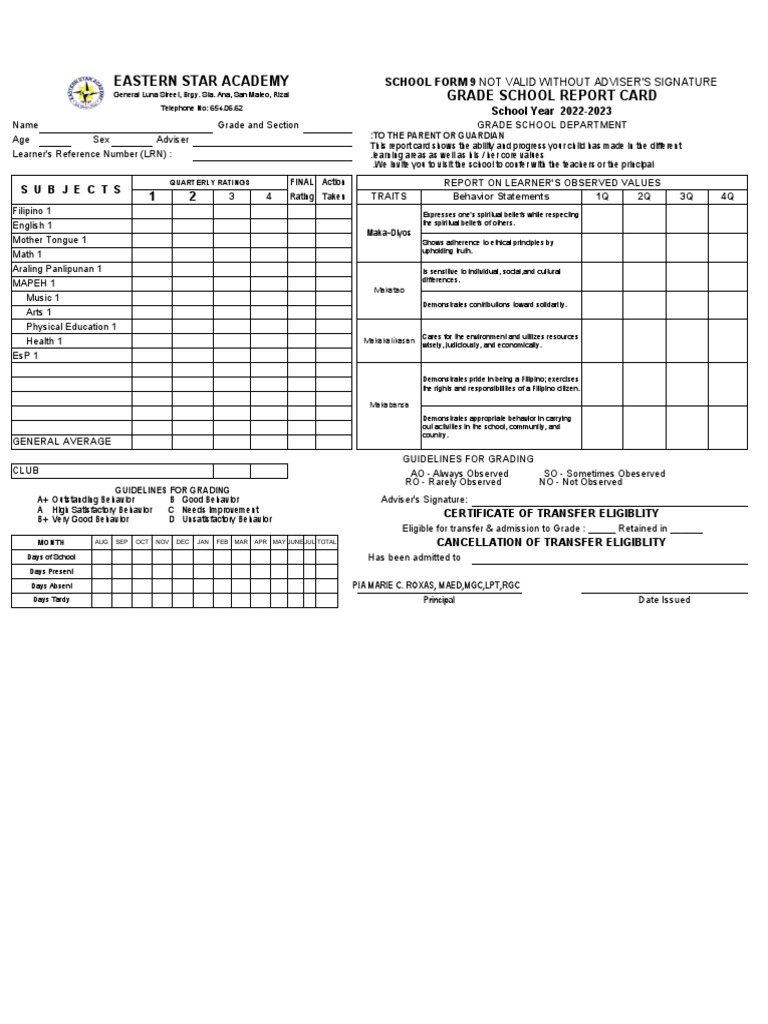 SF10 (Card) GS 2022-2023 | PDF | Learning | Cognition