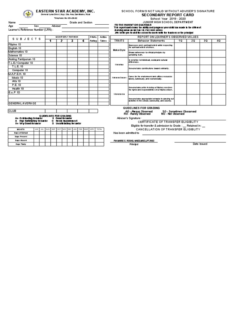 SF10 GS 2022-2023 | PDF | Learning | Behavior
