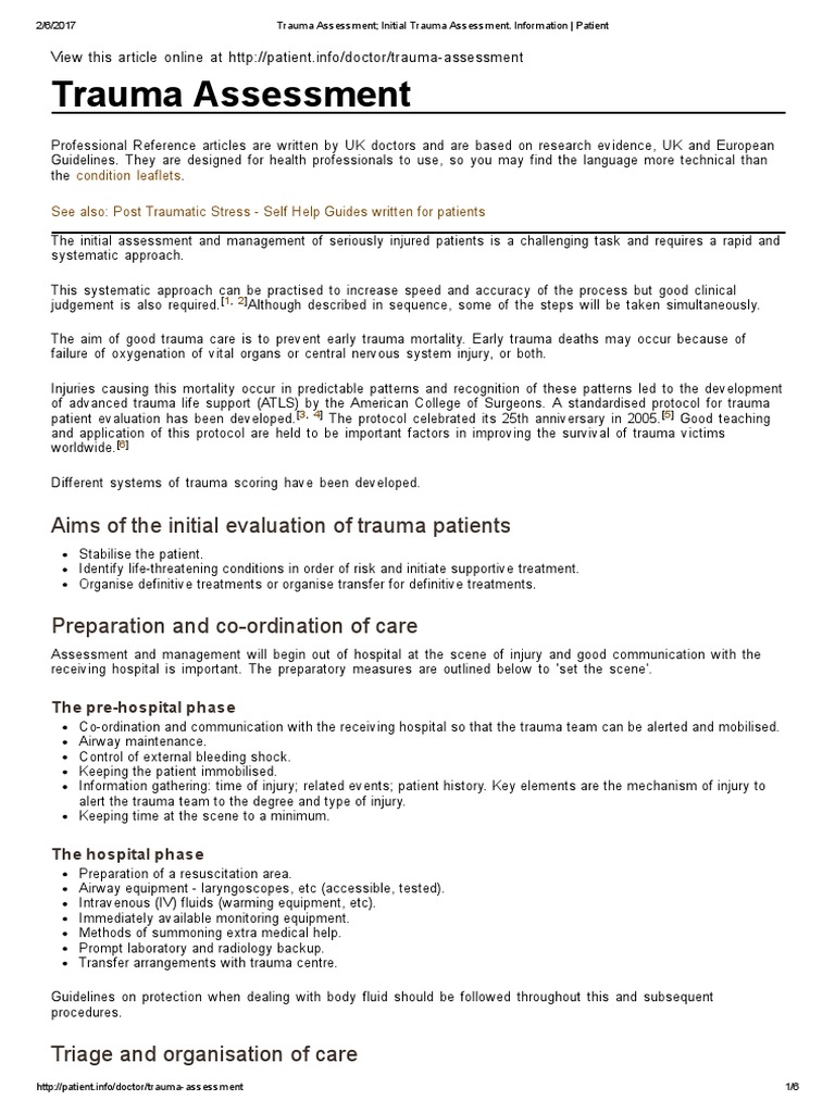 A Systematic Approach: The Initial Trauma Assessment | PDF | Major Trauma | Bleeding
