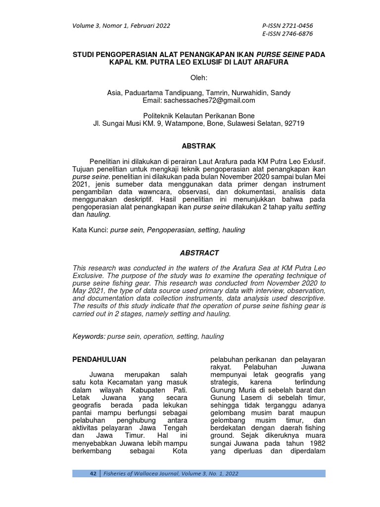 2022 - Studi Pengoperasian Alat Penangkapan Ikan Purse Seine Pada | PDF