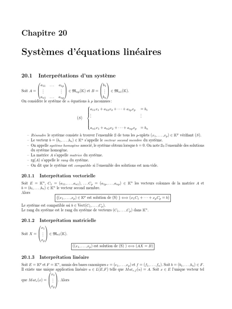 Systèmes d'Équations Linéaires | PDF | Matrice (Mathématiques ...