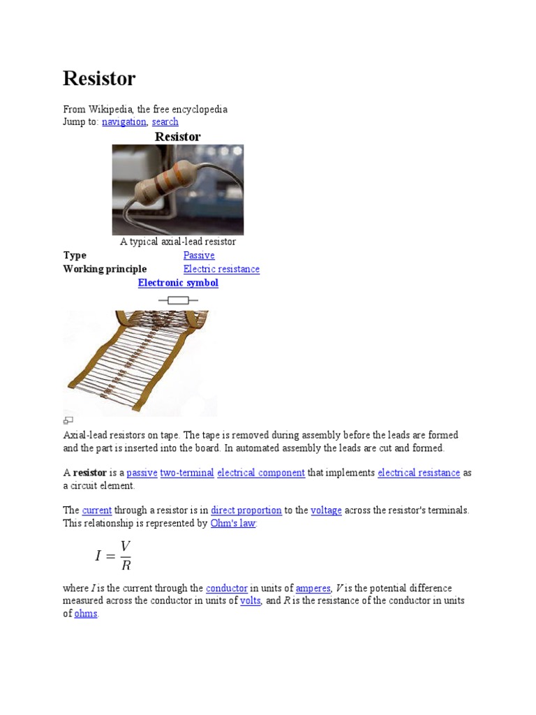 Resistor | PDF | Resistor | Electrical Resistance And Conductance