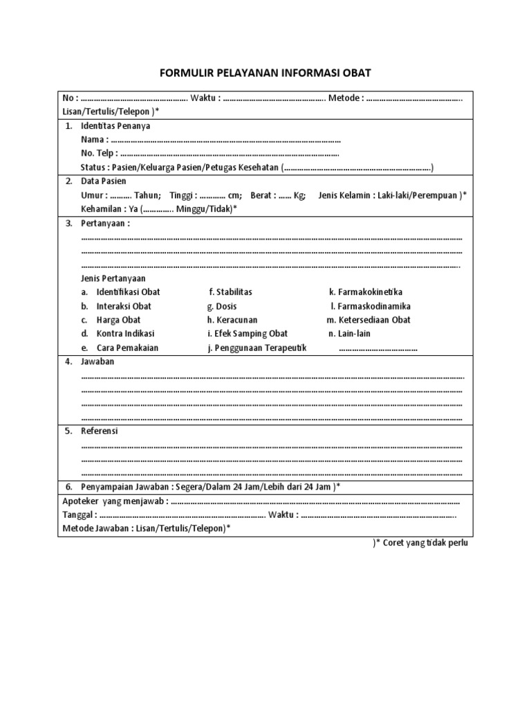Form Pelayanan Informasi Obat | PDF