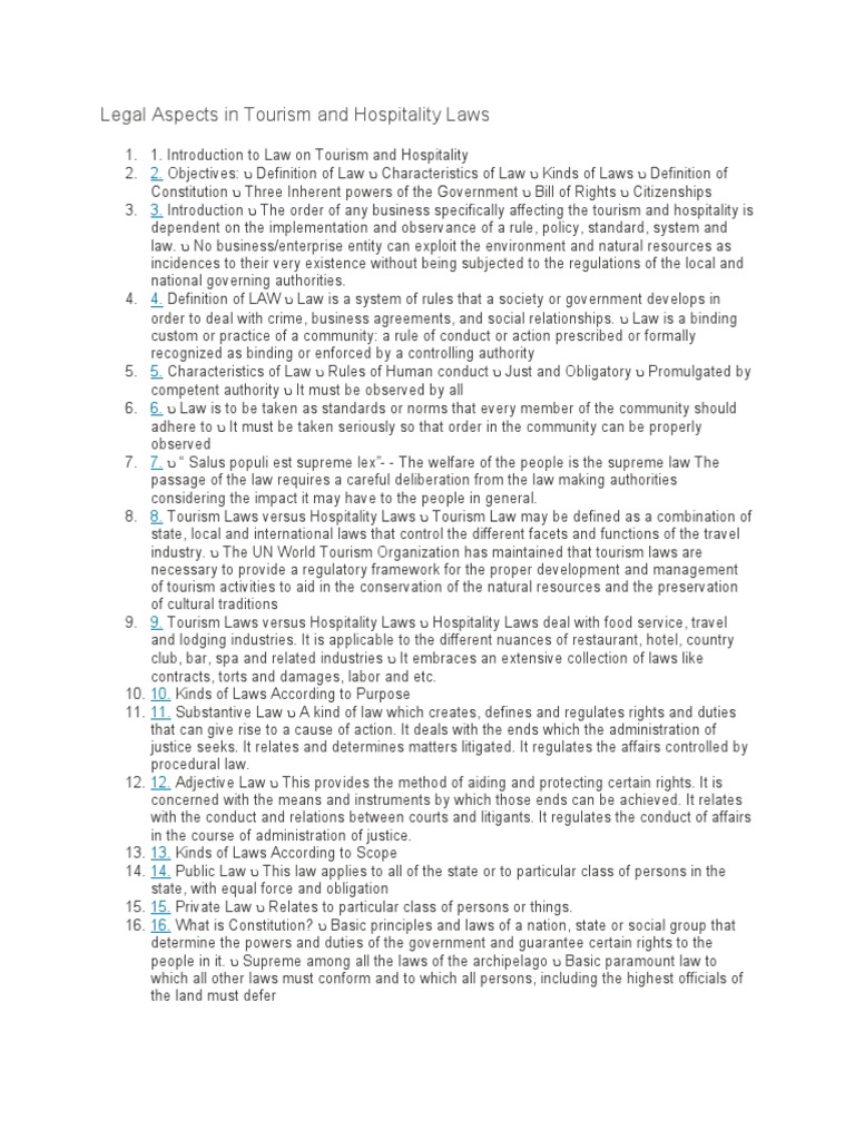 Tourism & Hospitality Law Guide | PDF | Search Warrant | Search And Seizure