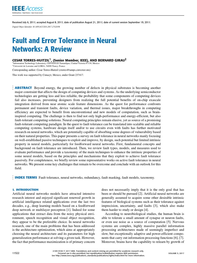 Fault and Error Tolerance in Neural Networks A Review | PDF | Artificial Neural Network | Fault ...