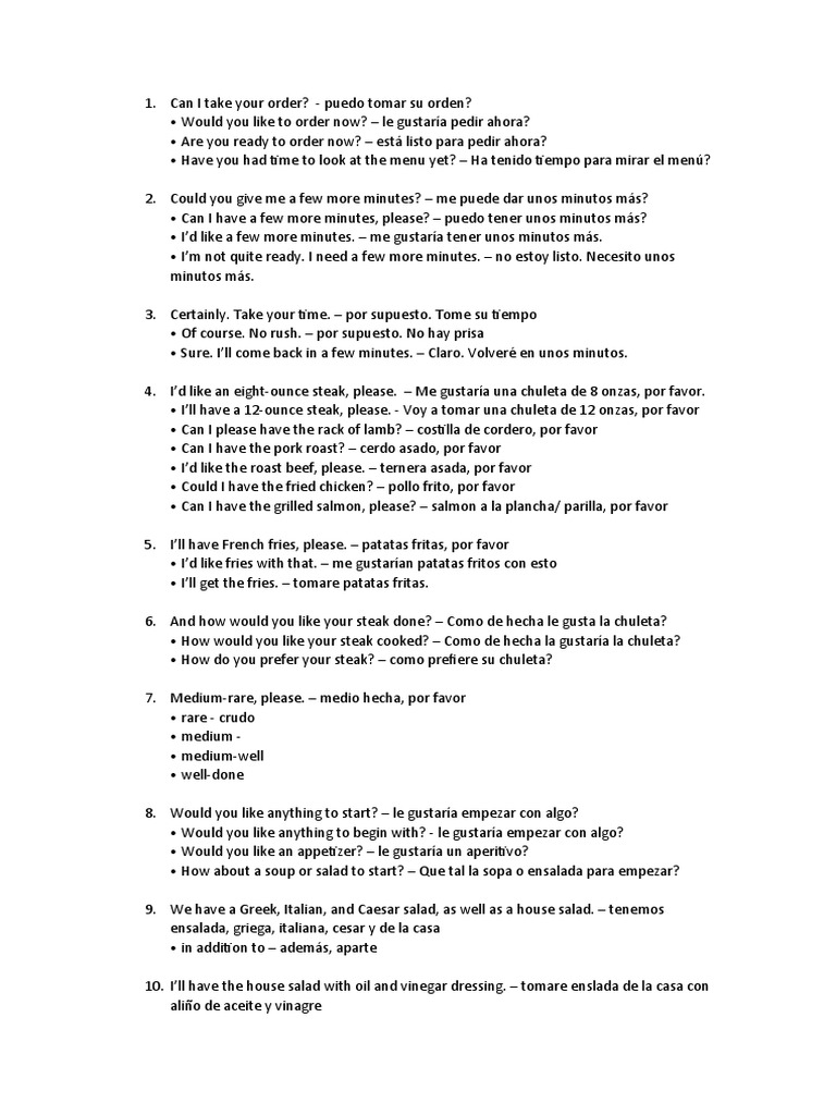 Ordering at A Restaurant - Vocabulary and Expressions | PDF | Cocina ...
