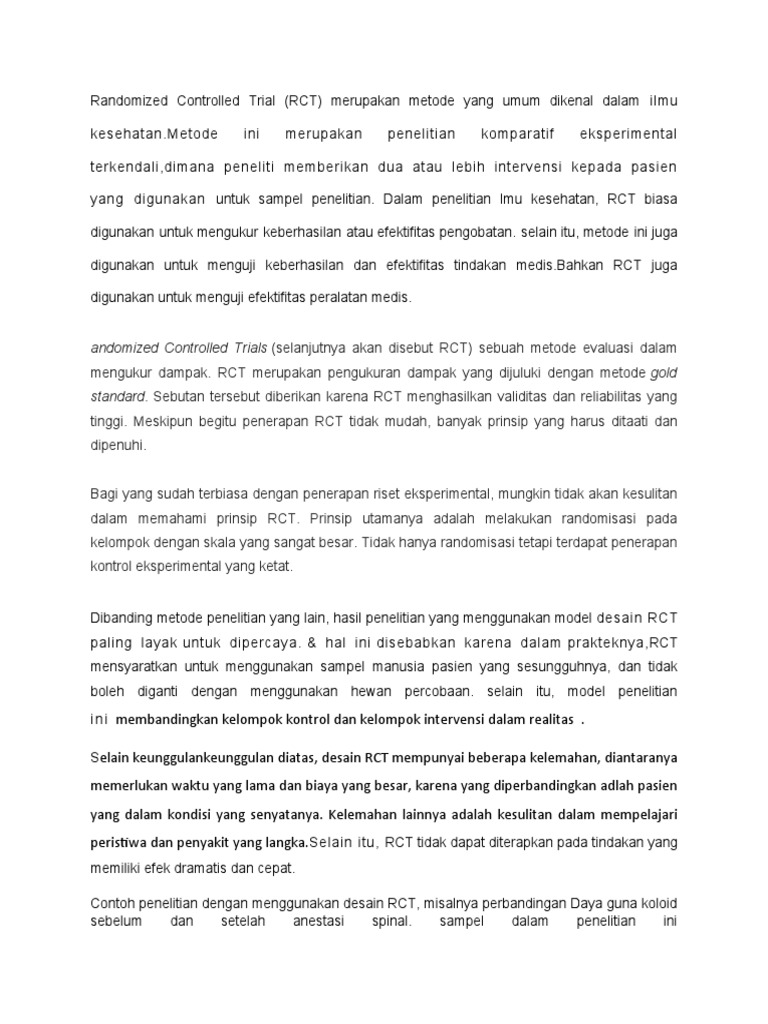 Metode Penelitian Klinis Terstandar: Randomized Controlled Trials (RCT) | PDF
