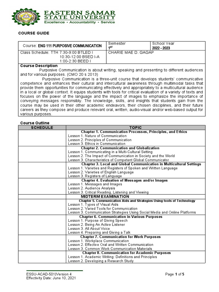 Course Guide Purposive Communication | Download Free PDF | Communication | Cognitive Science