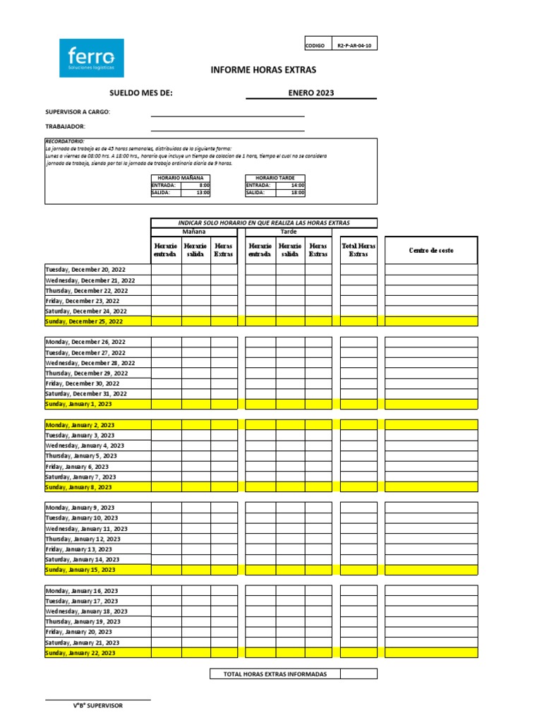 Formato Informe Horas Extras | PDF