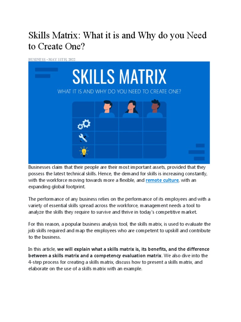 Skills Matrix What It Is and Why Do You Need To Create One | PDF ...