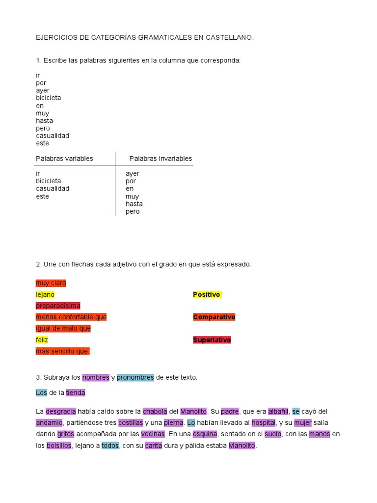 Ejercicios Cat Gram Cast | PDF | Adverbio | Gramática