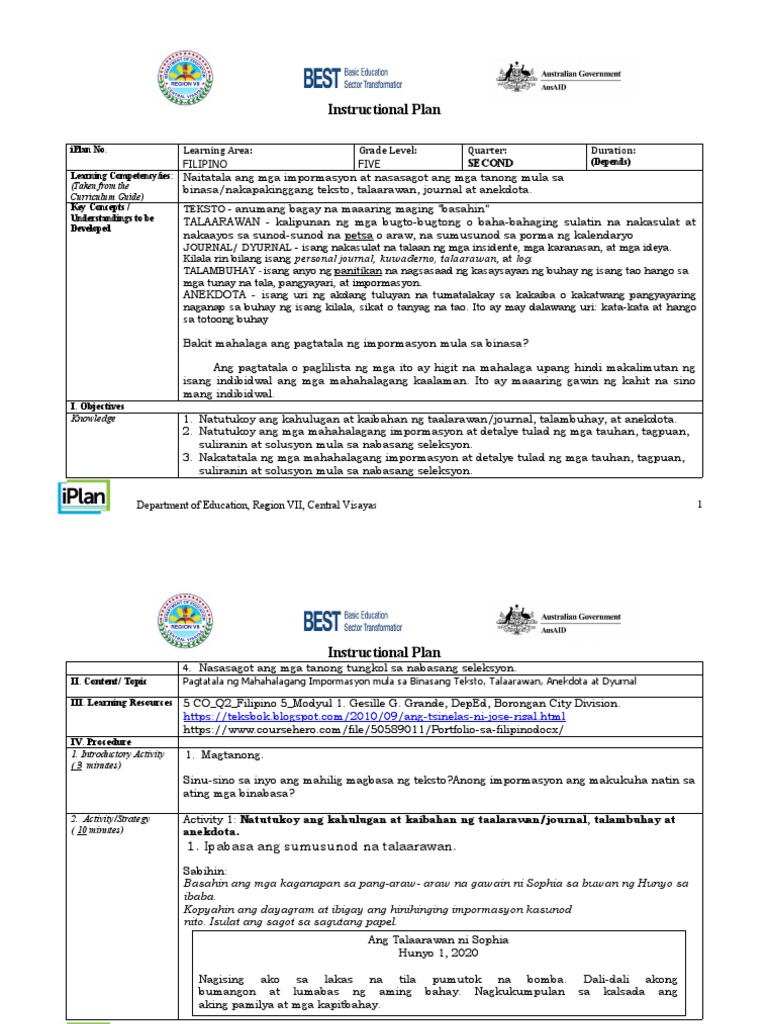 Iplan FILIPINO GRADE5 | PDF