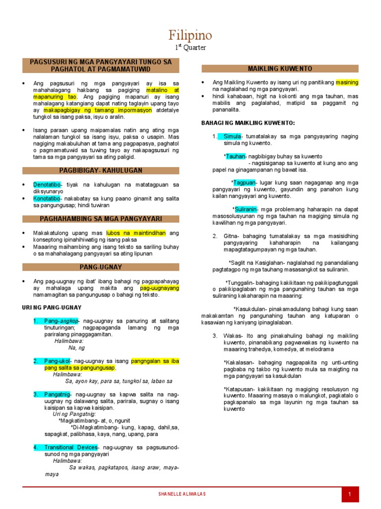 FILIPINO Reviewer | PDF