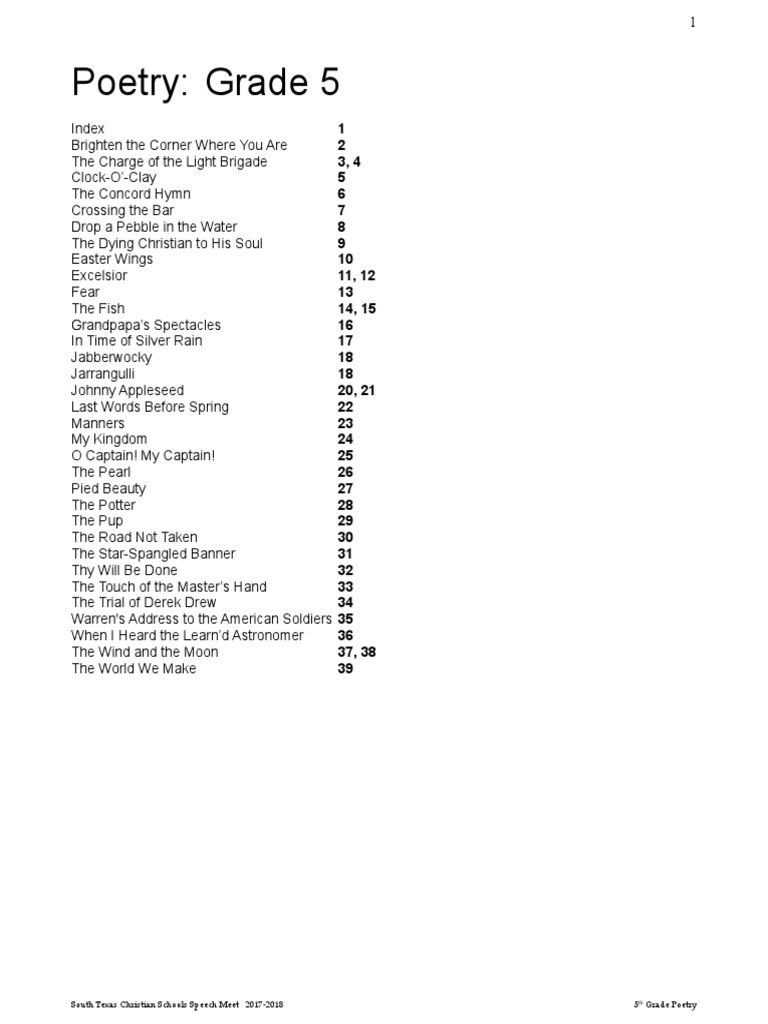 Poetry 5th Grade | PDF