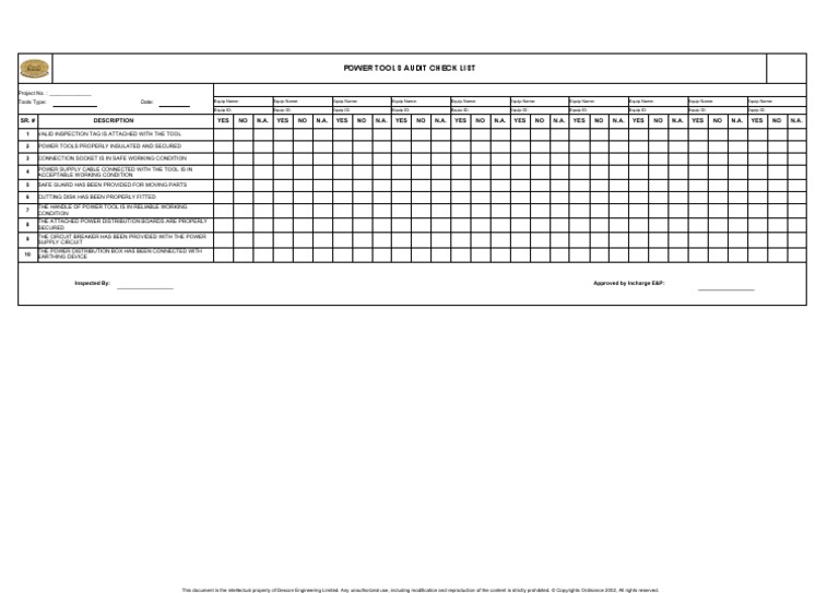 HSE Power Tools Audit Check List | PDF