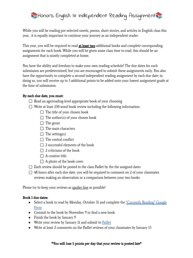Independent Reading Assignment | PDF | Books