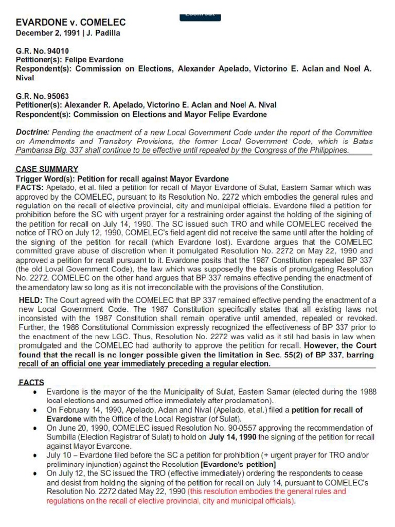 Evardone Vs Comelec | PDF