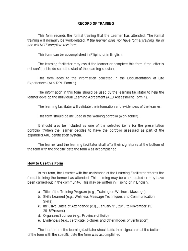 RPL Form 2 - Description and How To Use - Proposed | PDF