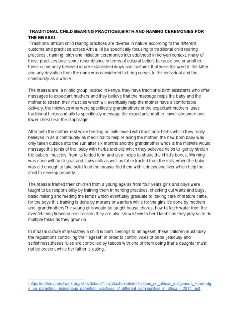 Maasai Traditional Child Rearing Practices | PDF | Wellness | Lifestyle