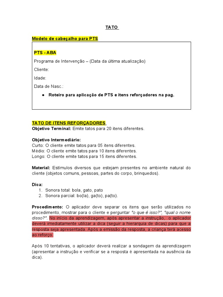 Tato de itens, ações e características | PDF | Aprendizado | Cor