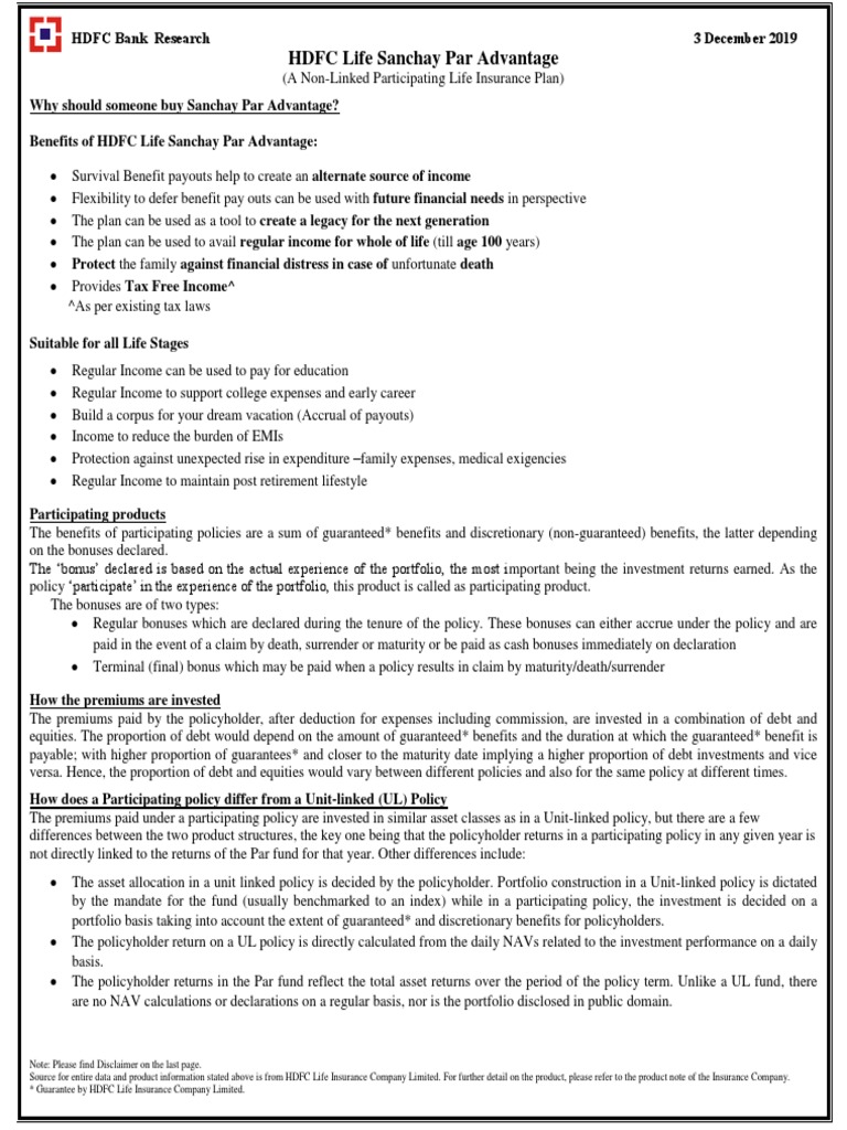 Note On Life Sanchay Par Advantage | PDF | Bonds (Finance) | Life Insurance