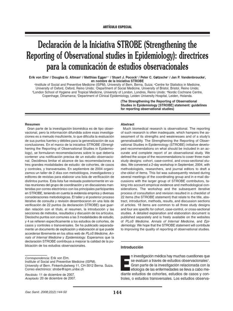 Declaración de La Iniciativa STROBE | PDF | Case Study | Sampling (Statistics)