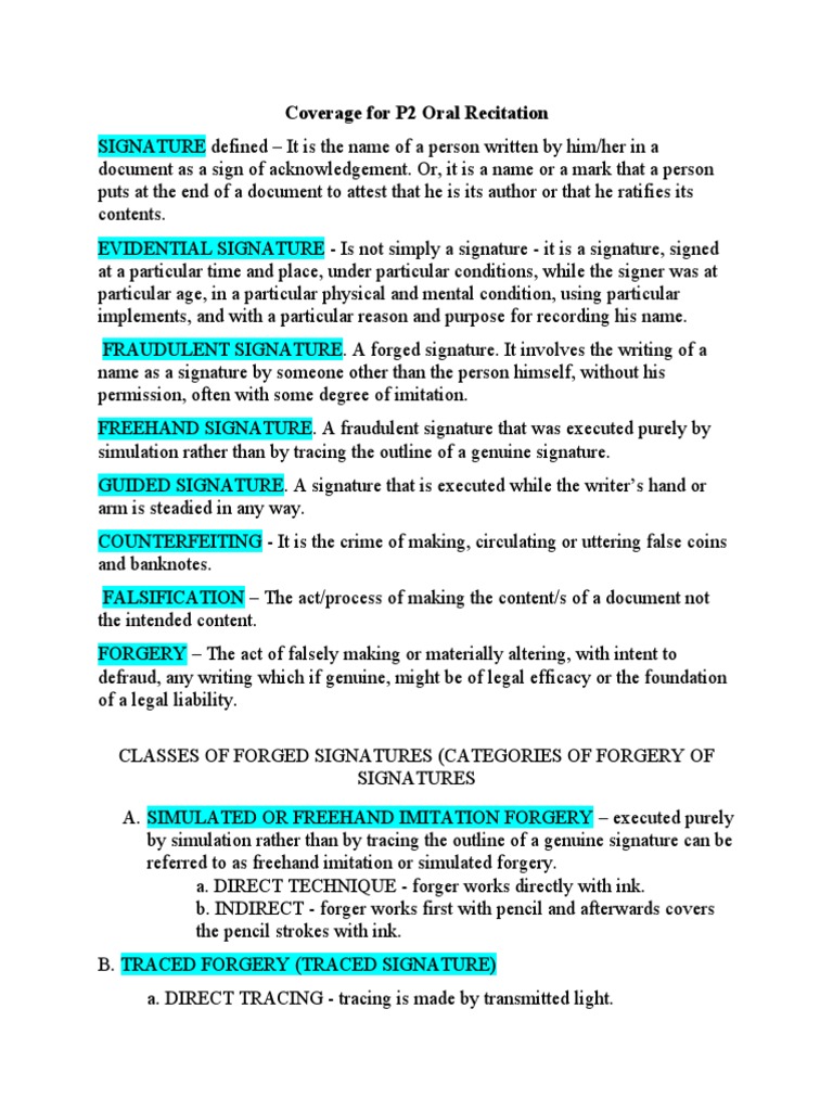 Types of Forged Signatures Explained | PDF | Forgery | Signature
