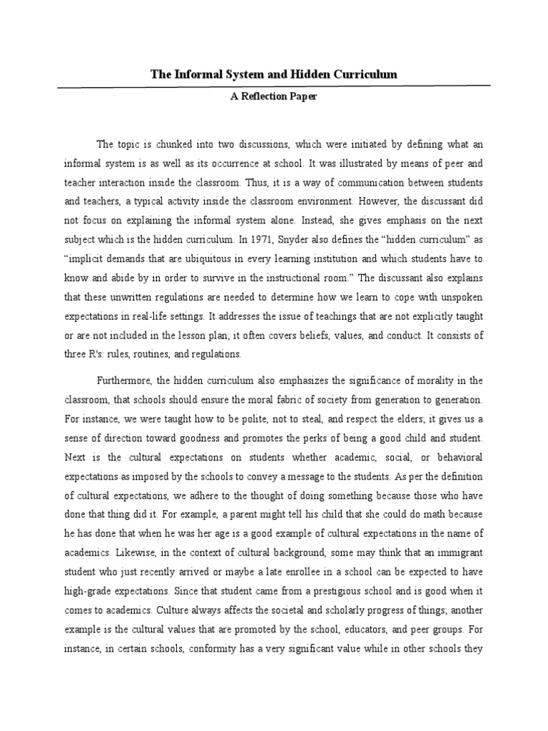 The Informal System and Hidden Curriculum | PDF | Curriculum | Teachers