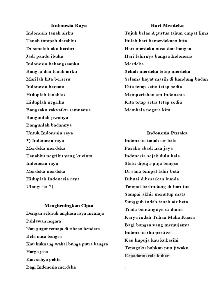 Lirik Lagu Nasional | PDF