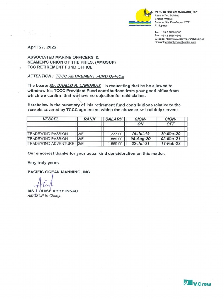 TCC Endorsement and Amosup Booklet Update For Danilo Lanurias | PDF