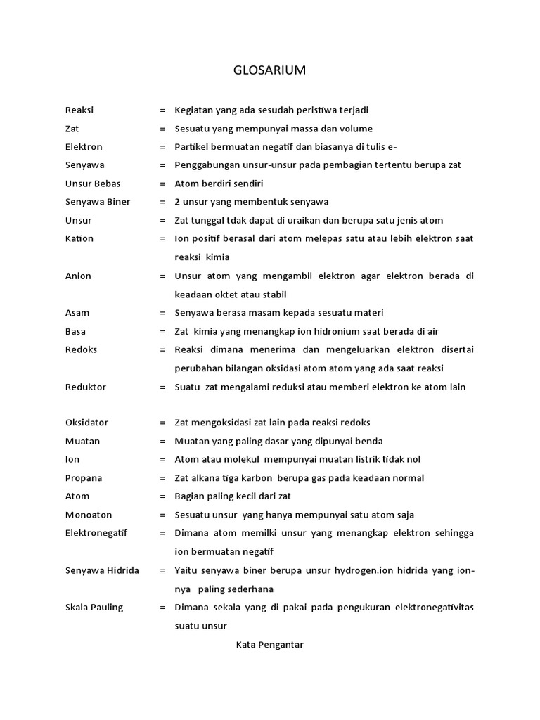 KATA PENGANTAR GLOSARIUM KIMIA | PDF