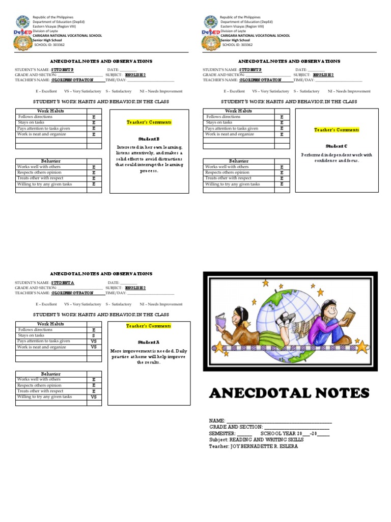 DepEd Leyte Anecdotal Notes | PDF | Teachers | Attention