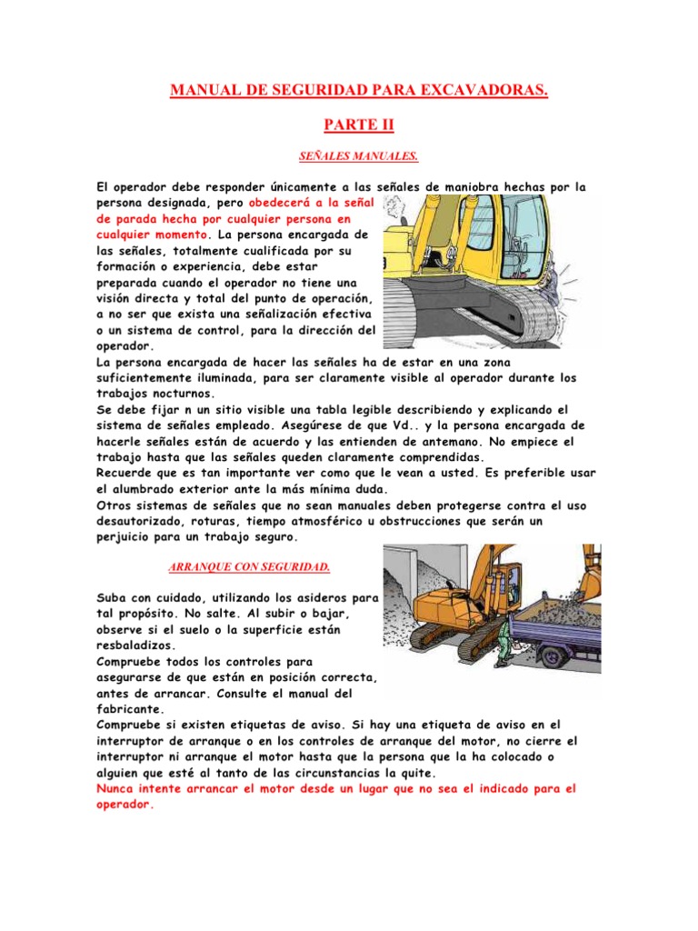 Manual de Seguridad para Excavadoras | PDF