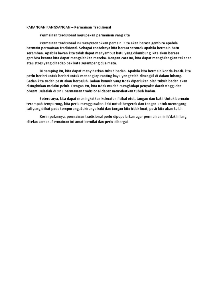 Karangan Rangsangan Permainan Tradisional | PDF | Memasak, Makanan ...