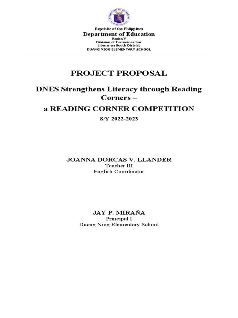 Project Proposal Reading Corner Competition | PDF | Literacy | Teachers