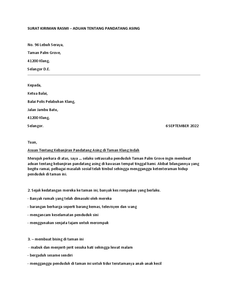 Surat Kiriman Rasmi - Surat Aduan | PDF